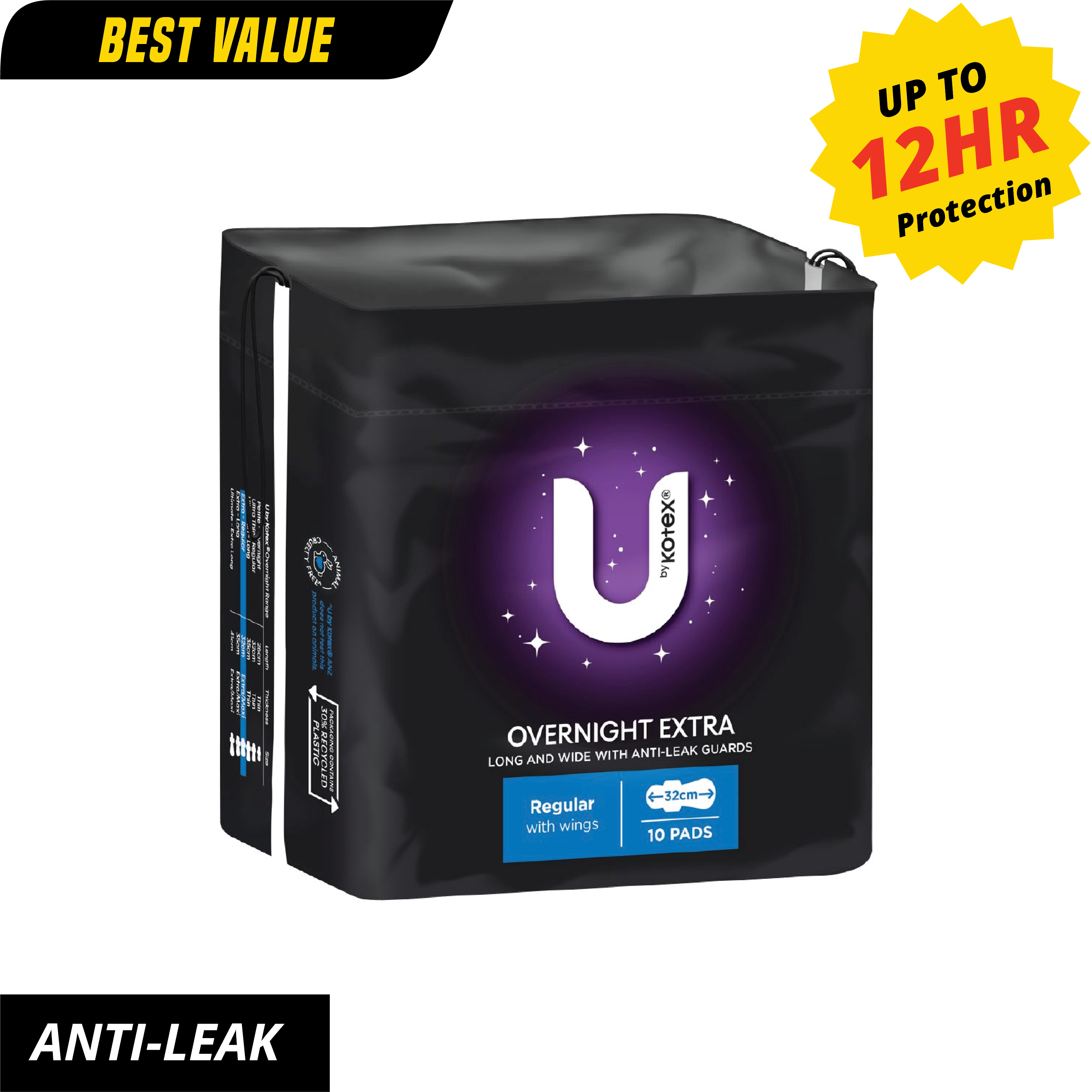 U By Kotex Overnight Extra Pads Regular with Wings - 10 Pads [ONLY AT ...